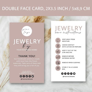 Jewelry Care Card, Printable Jewellery Care Instructions, Editable ...