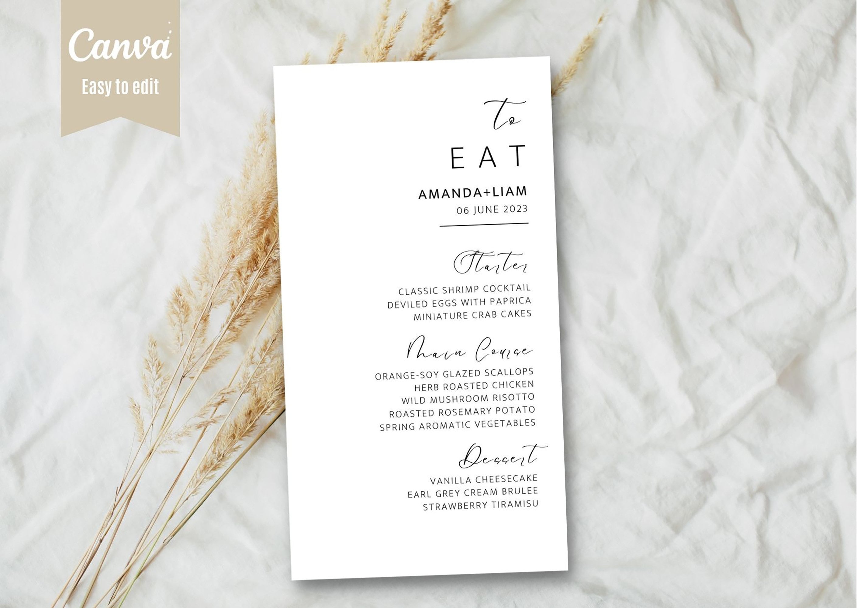 Elegant Wedding Menu, Download Modern Wedding Menu, Simple Menu Cards ...