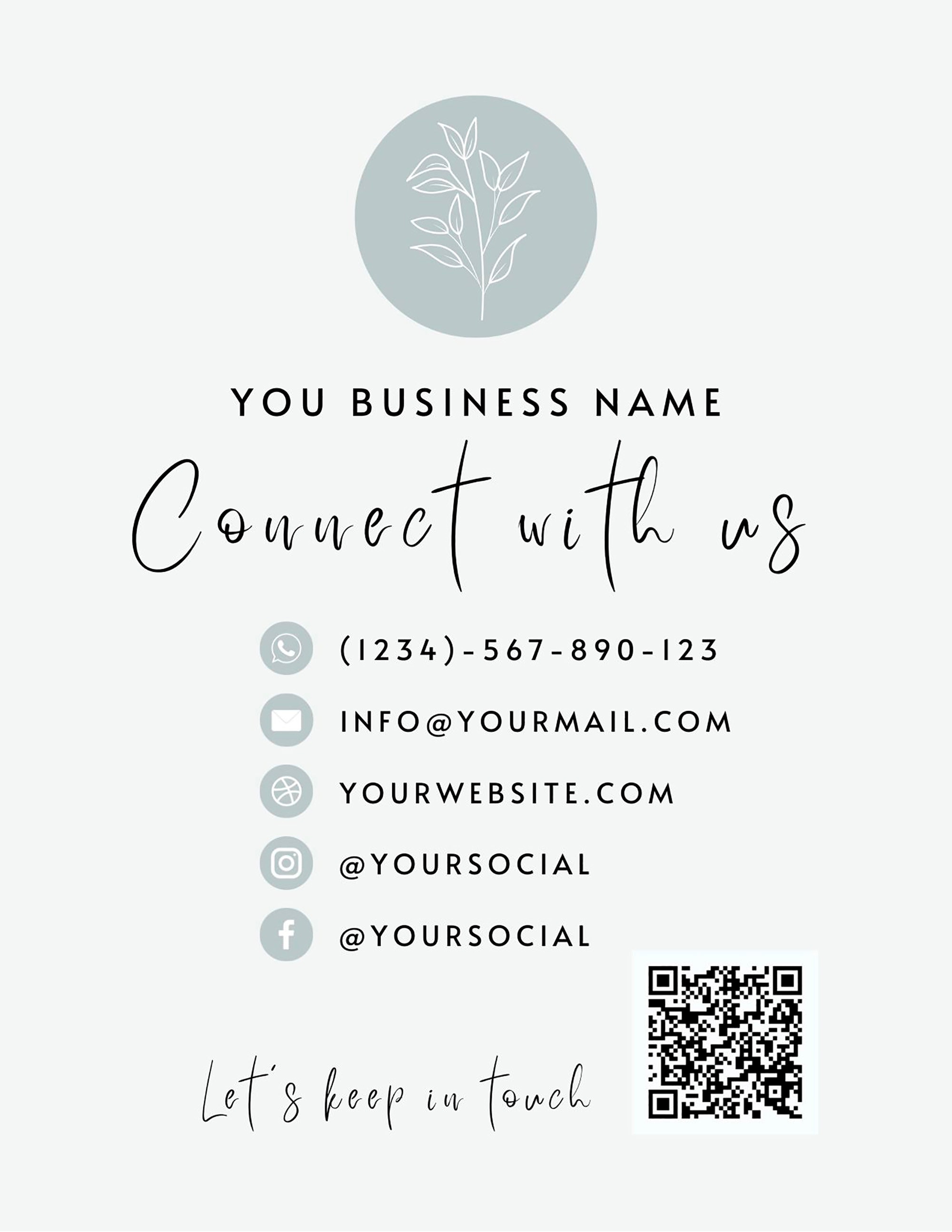 Editable Connect With Us Card: Social Media Sign Template (canva ...