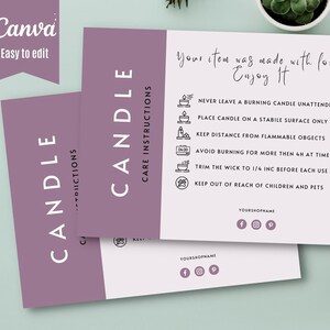 Candle Care Card Printable Candle Instructions Editable Canva - Etsy