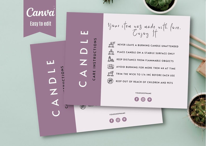 Candle Care Card Printable Candle Instructions Editable Canva - Etsy
