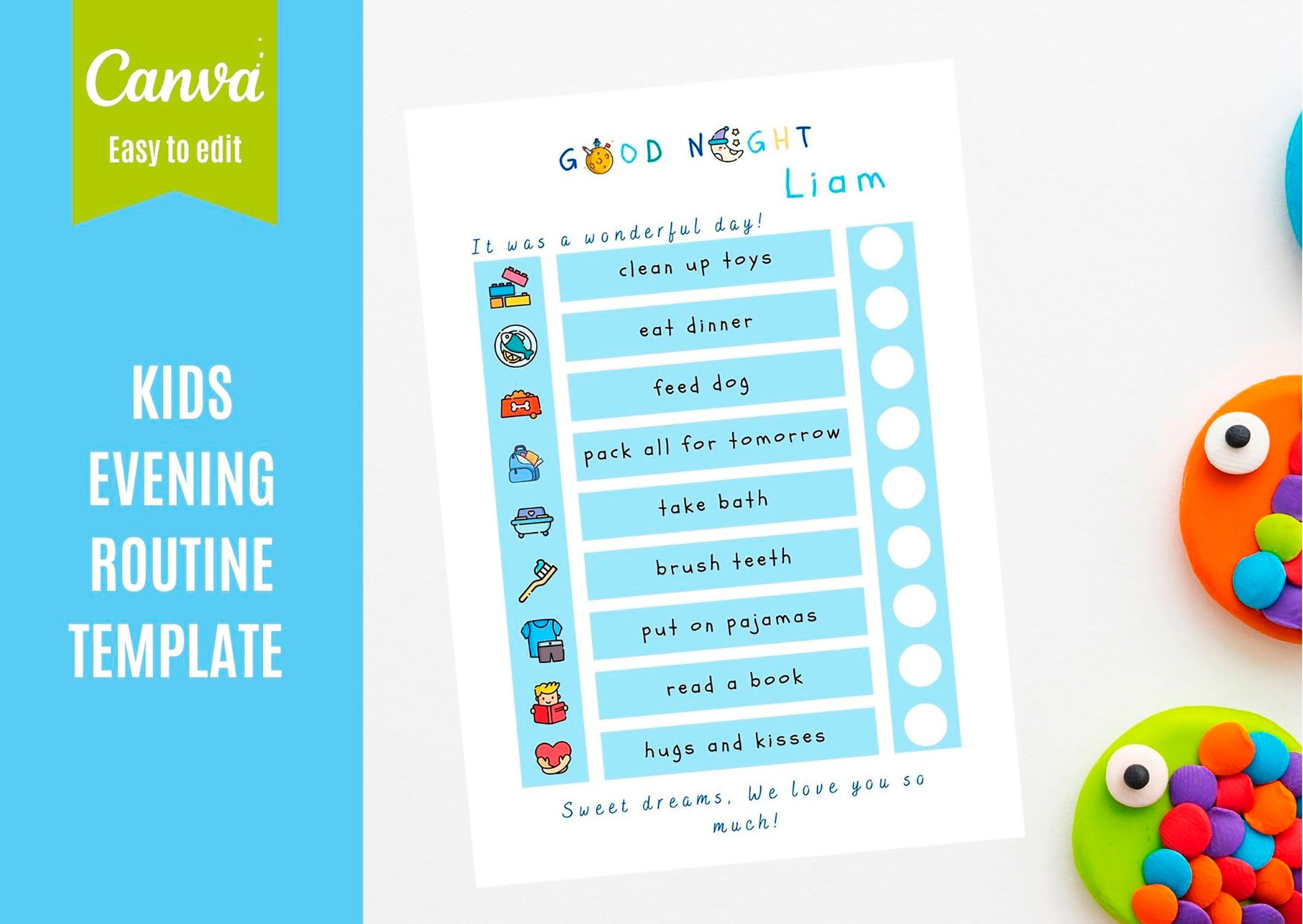 Evening Routine for Kids, Ready for Bed Routine Chart, Printable Tasks ...