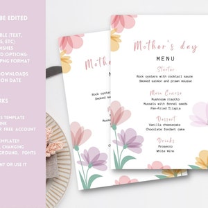 Mothers Day Menu Editable Template, Mother Day Dinner Menu, Mothers Day ...