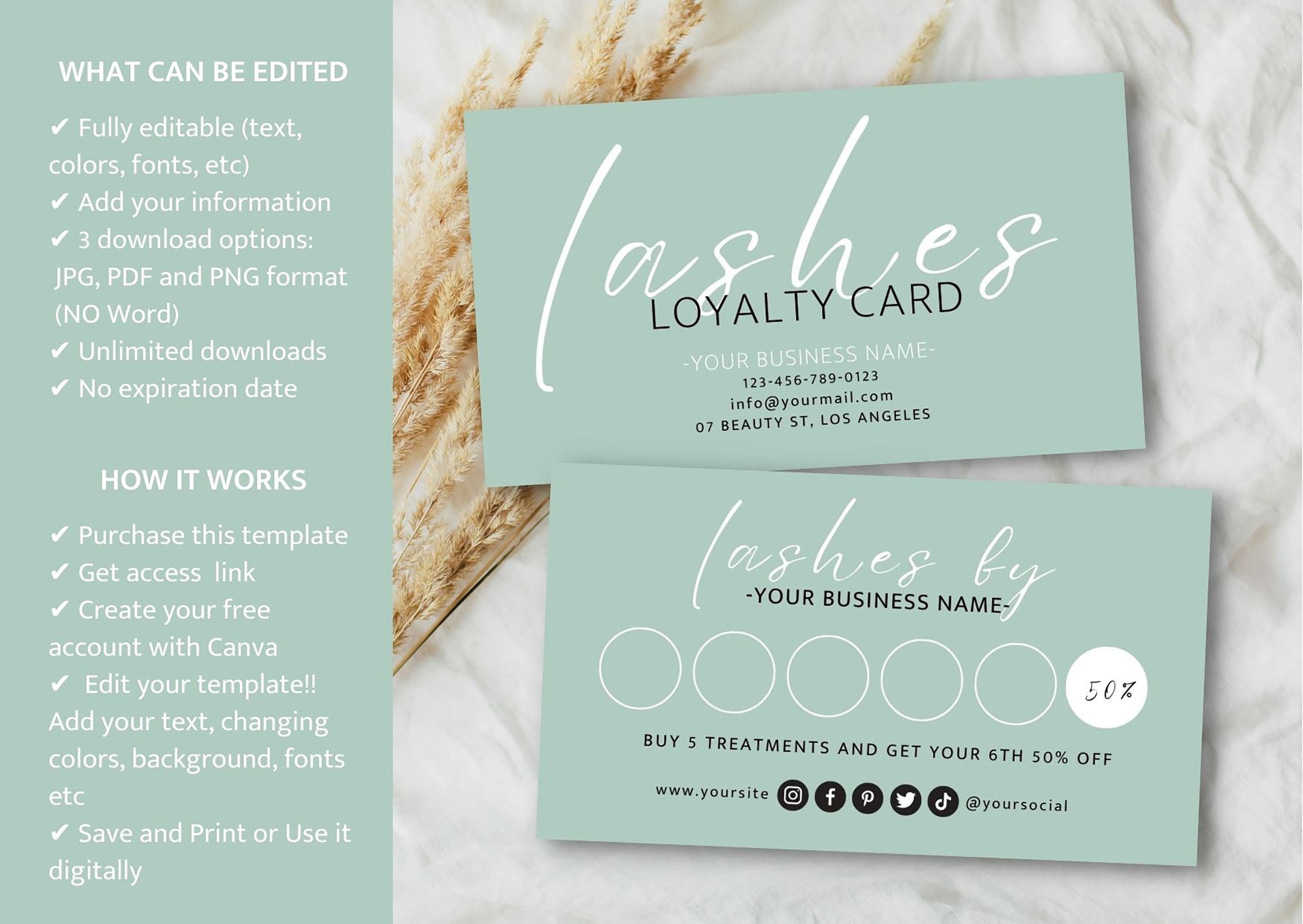 Lashes Loyalty Card Template, Printable Lash Tech Loyalty Card, Beauty ...