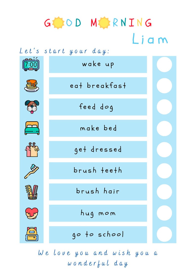 Daily Routine for Kids, Ready for School Routine Chart, Printable Tasks ...