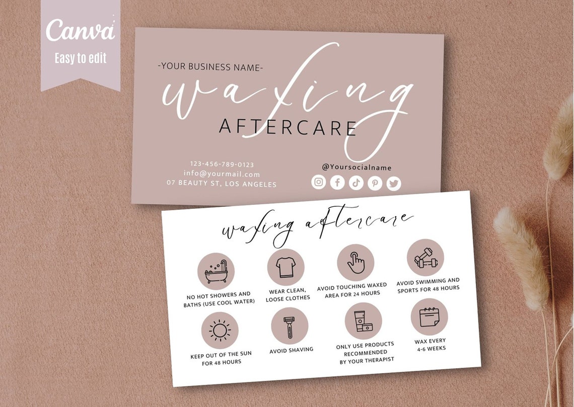 Waxing Aftercare Card Canva Template: Editable Hair Removal ...