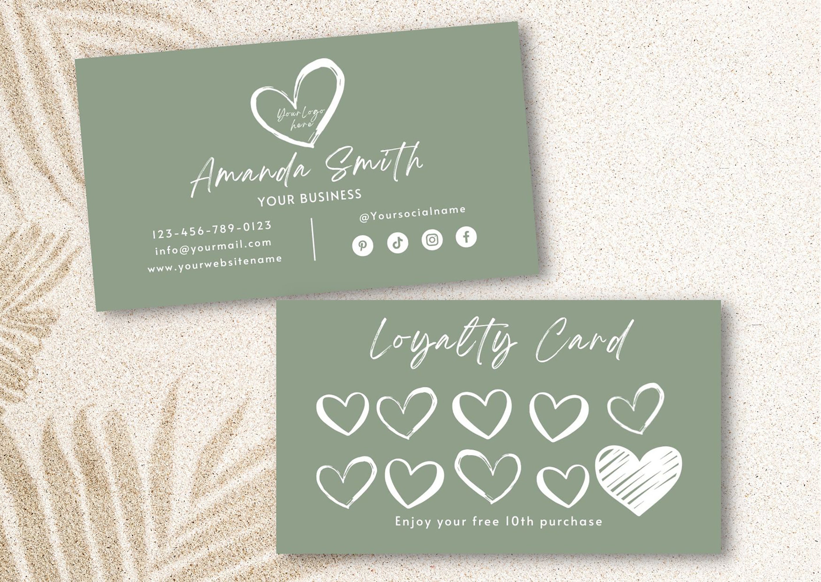 Green Loyalty Card Template, Customer Loyalty Cards, DIY Editable ...