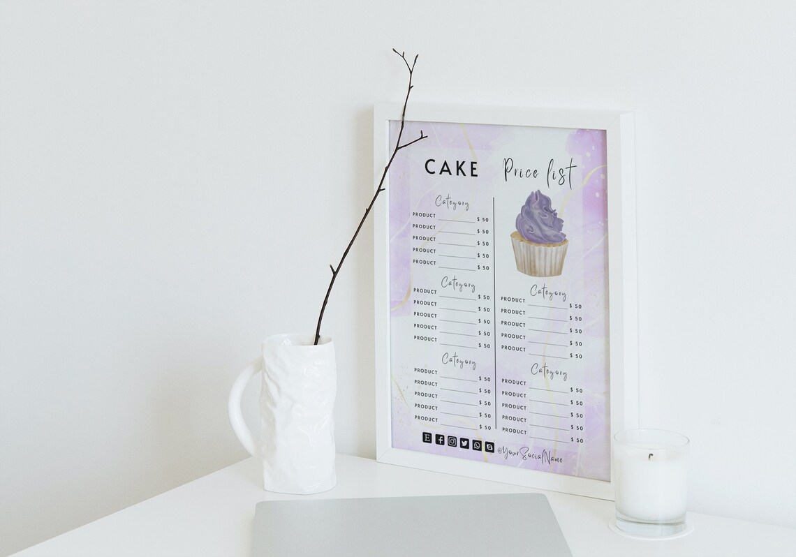 Editable Cake Price List Template for Canva, Bakery Business Price List ...