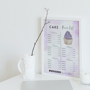 Editable Cake Price List Template for Canva, Bakery Business Price List ...