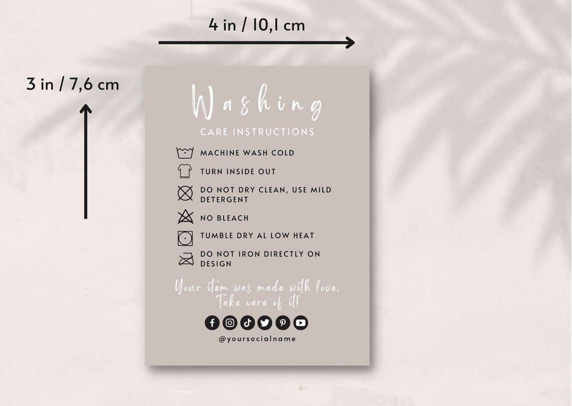 Editable Washing Instructions Canva Template, Boho Printable Apparel ...