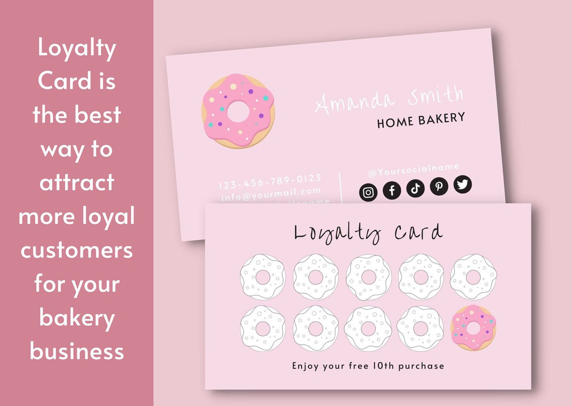 Loyalty Card Template, Bakery Business Customer Loyalty Cards, DIY ...