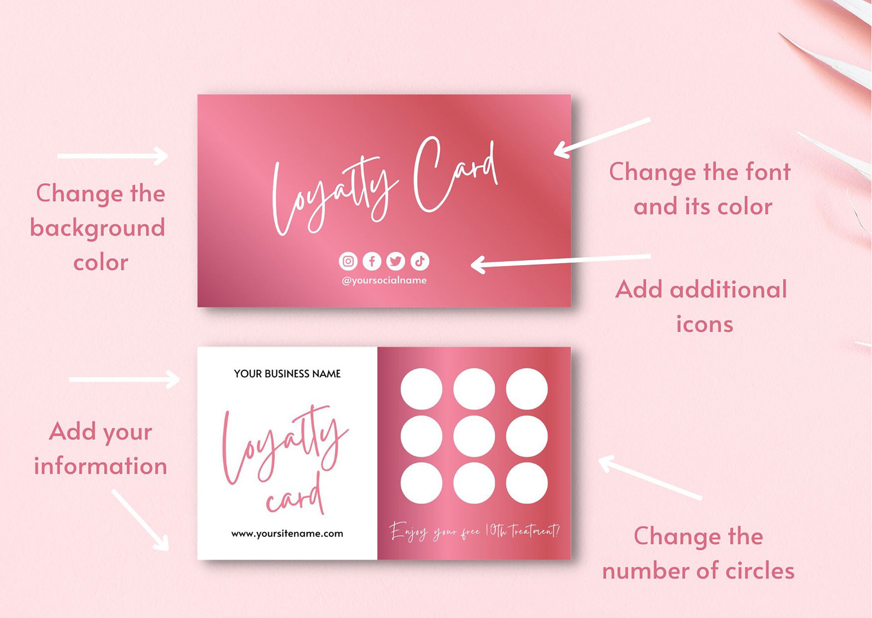 Pink DIY Loyalty Card Template, Customer Loyalty Cards, Editable ...