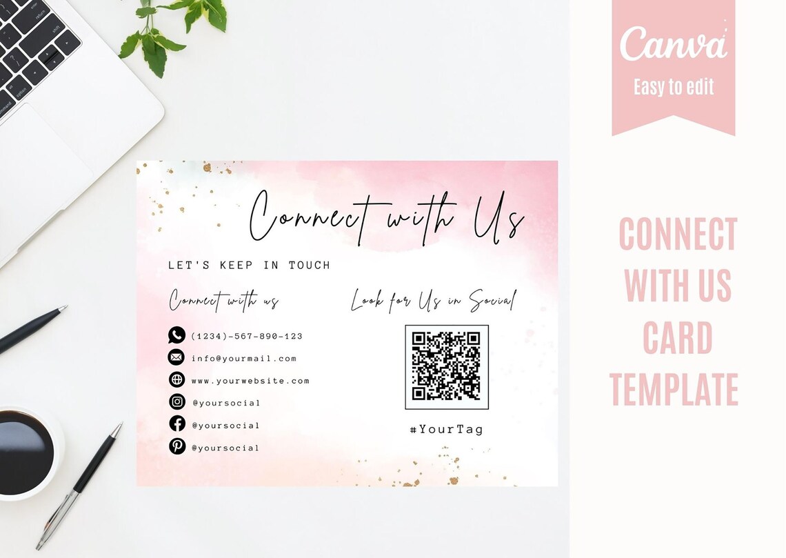Editable Connect With Us Template, Social Media Sign, Follow Us on ...
