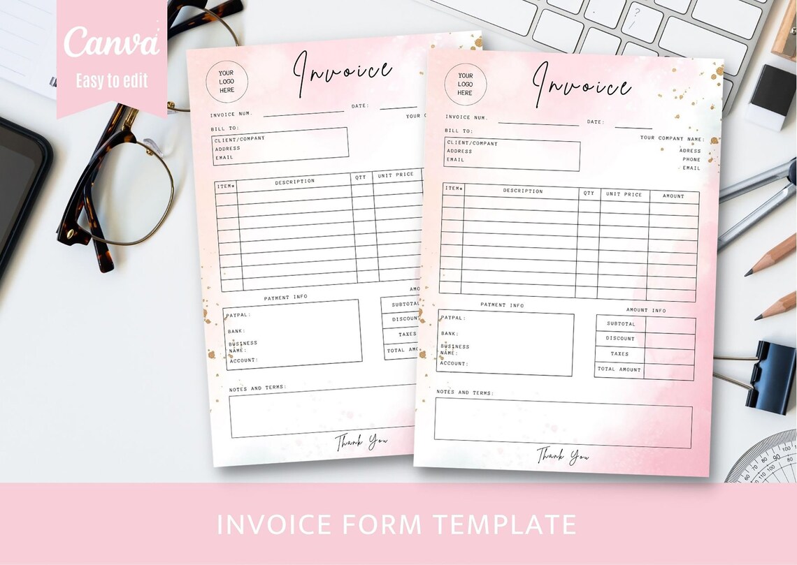 Invoice Template for Small Business, Printable Invoice, Custom Order ...