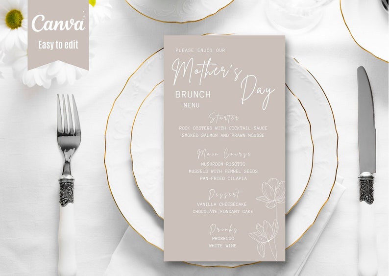 DIY Mother's Day Menu Card, Mother Day Dinner Menu, Mothers Day Brunch ...