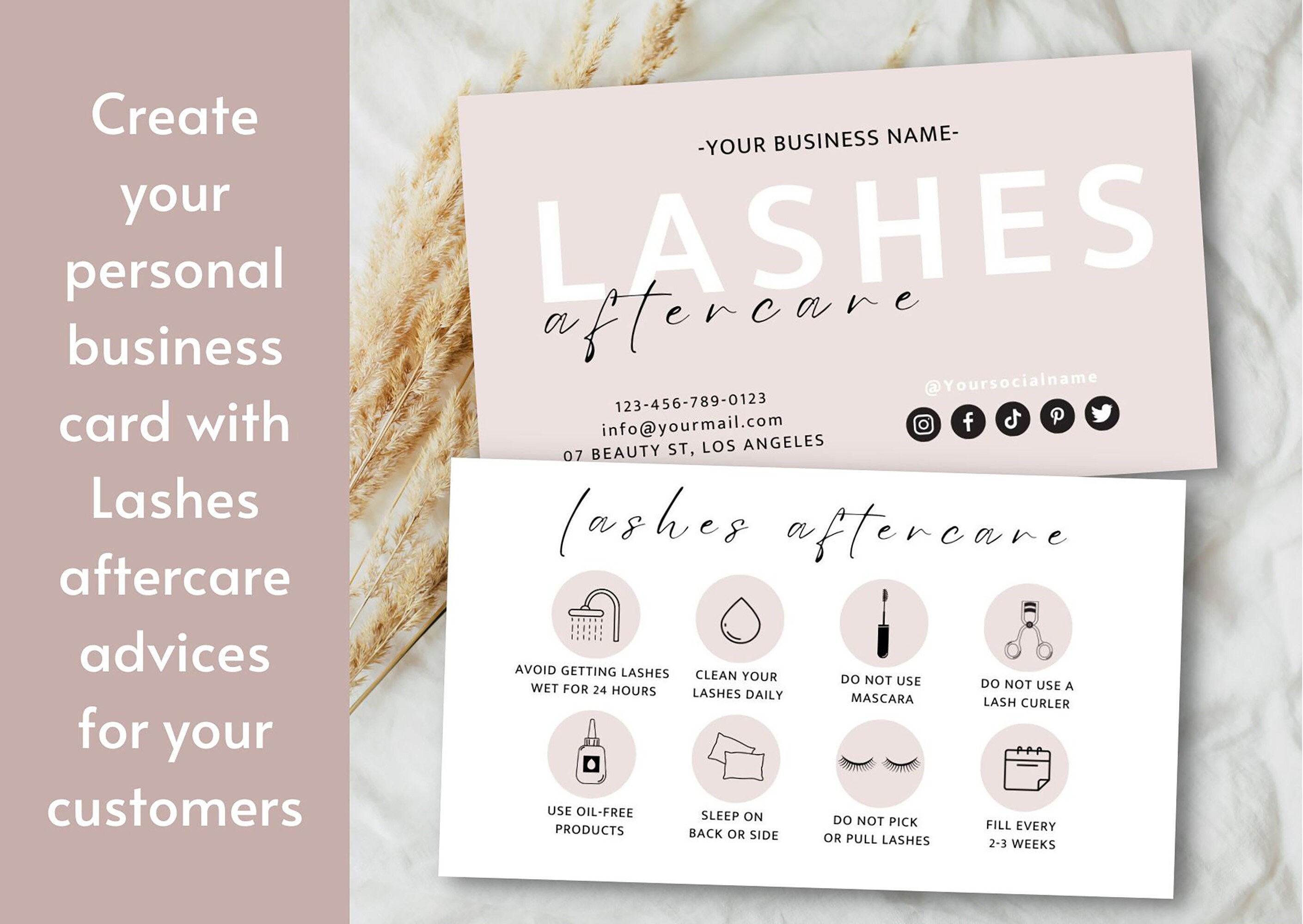 Boho Lash Aftercare Card Template, Lash Care Card, Lash Business Card ...