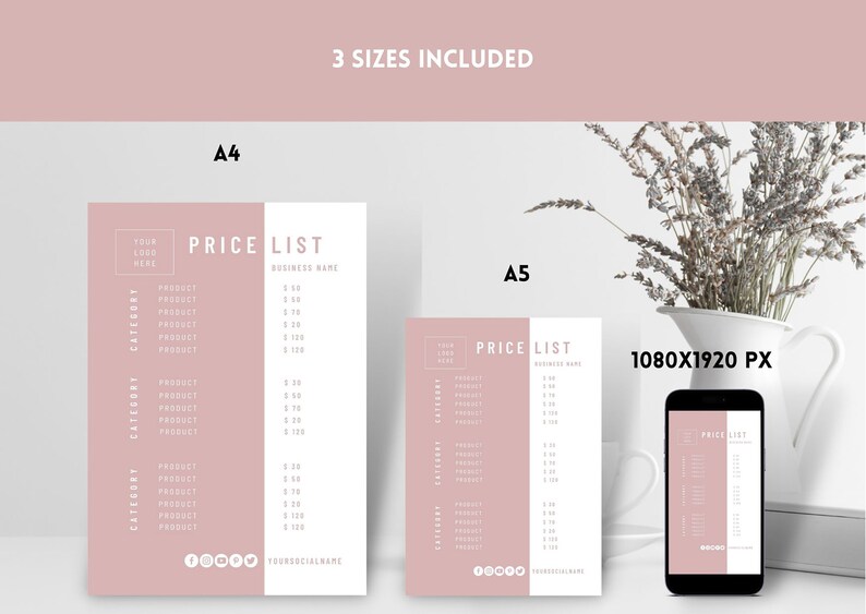 Lashes Price List Template Editable in Canva, Small Business Price List ...