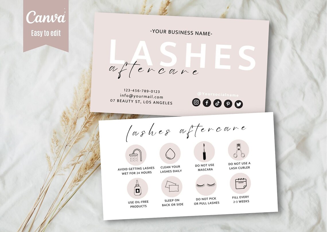 Boho Lash Aftercare Card Template, Lash Care Card, Lash Business Card ...
