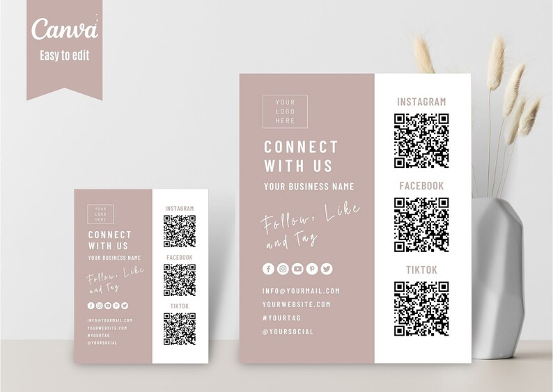 Editable Connect With Us Card, Follow Us on Social Media, Social Media ...