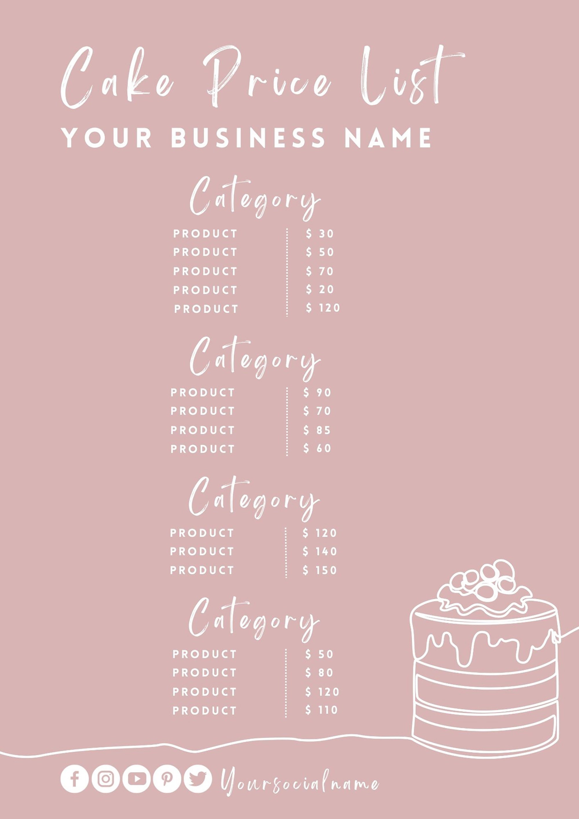 Cake Price List Template Bakery Business Price List Bakery - Etsy Cake Price List Template Bakery Business Price List Bakery - Etsy