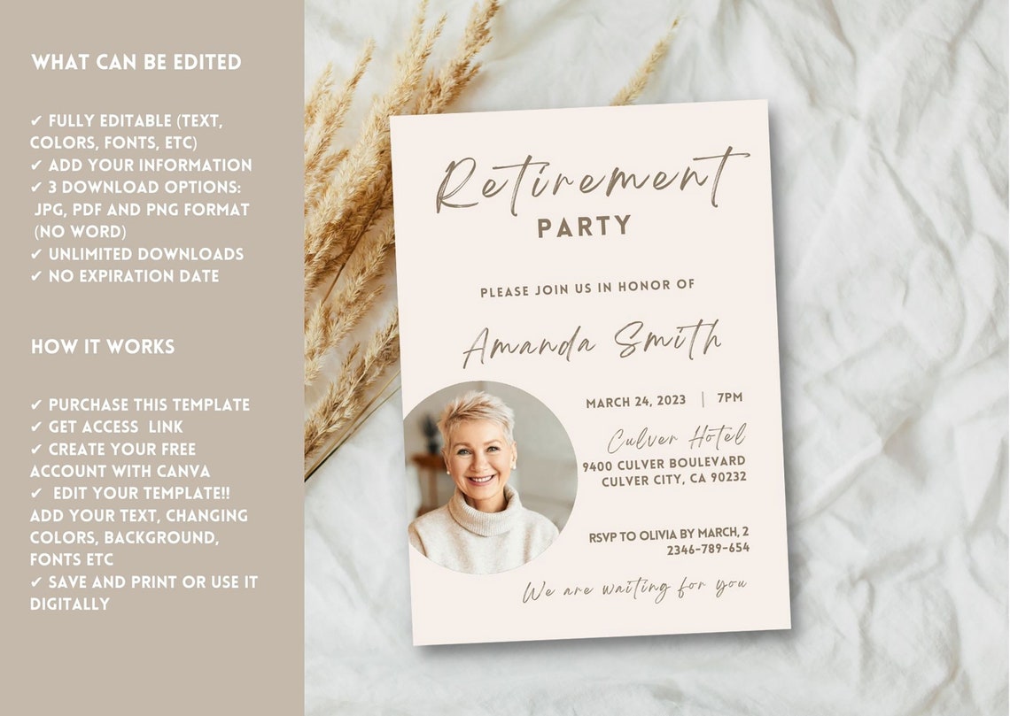 Boho Retirement Party Invitation Card With Photo, Retirement ...