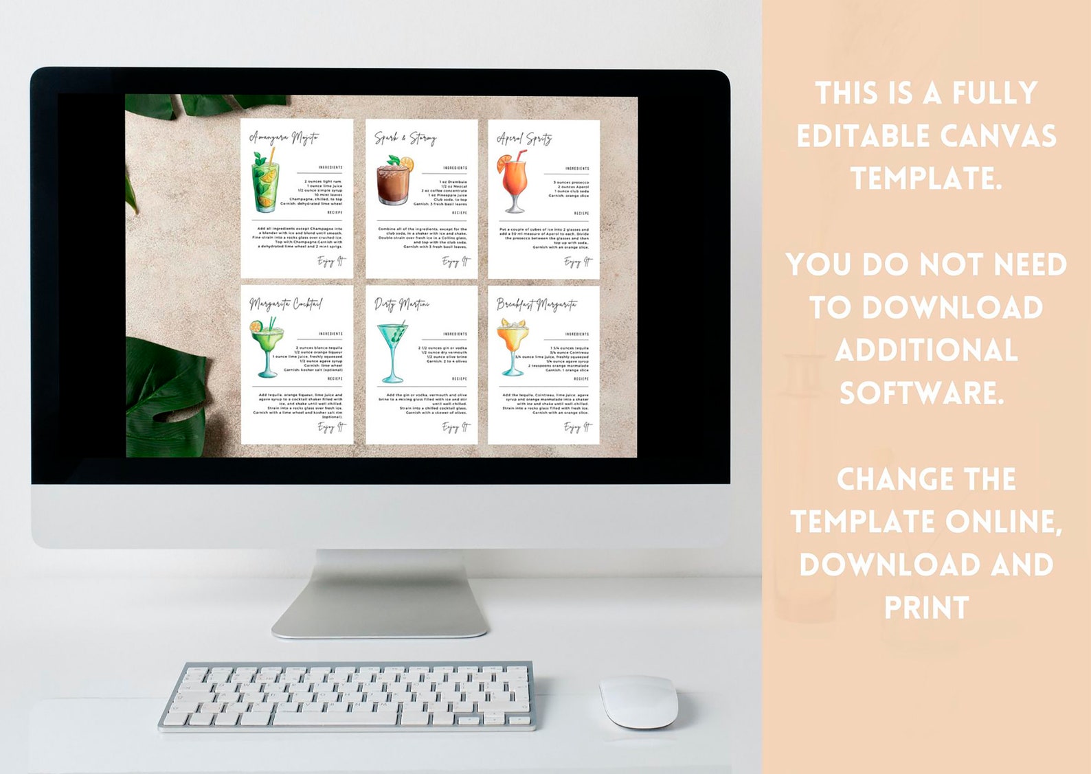 Cocktail Recipe Card Template Canva, Drink Recipe Cards Printable ...