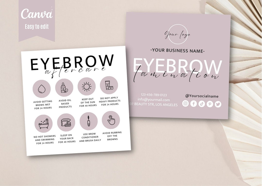 PMU Brow Aftercare Card Template,editable Brow Lamination After Care ...