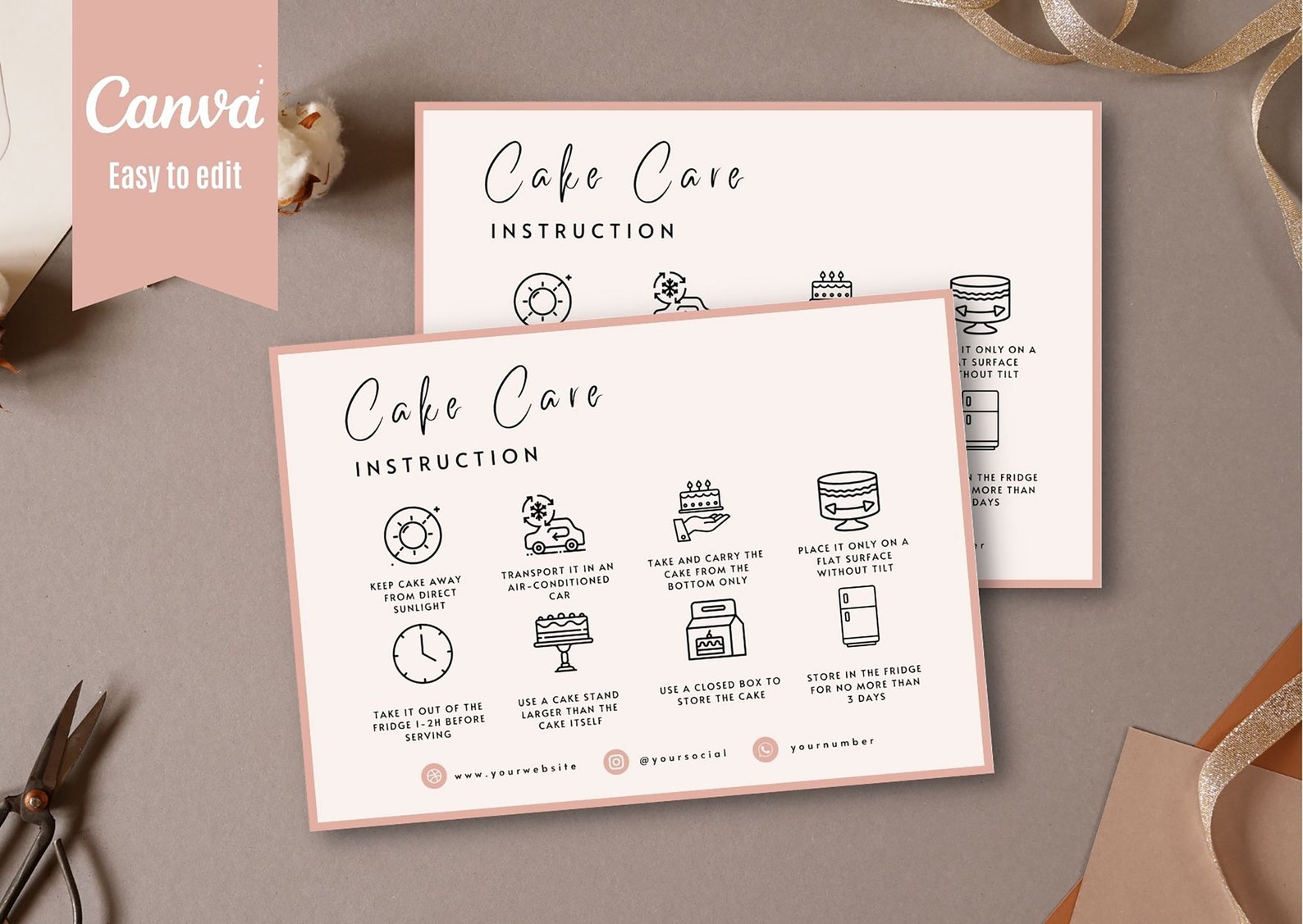 Cake Care Card Template, Canva Editable Cake Care Guide, Printable ...