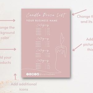 Candle Price List Template, Small Business Price List, Modern Wax Price ...