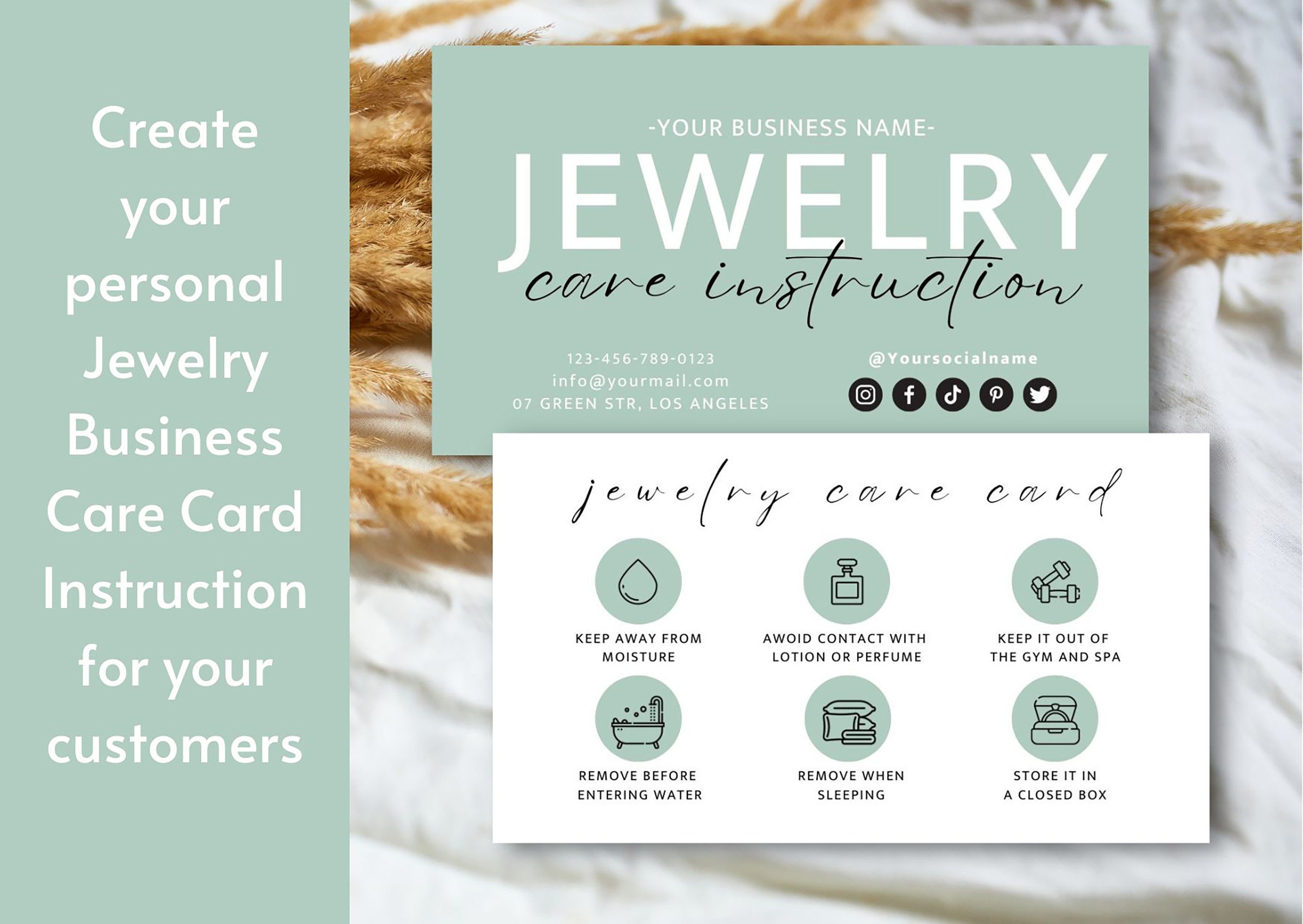Jewelry Care Card, Printable Jewellery Care Instructions, Editable ...