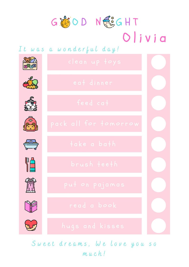Evening Routine for Kids, Ready for Bed Routine Chart, Printable Tasks ...