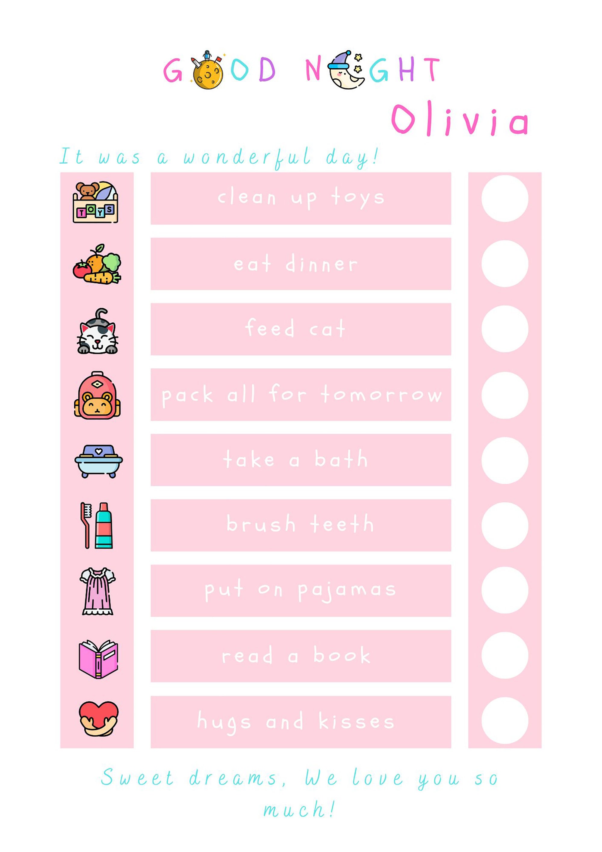 Evening Routine for Kids, Ready for Bed Routine Chart, Printable Tasks ...