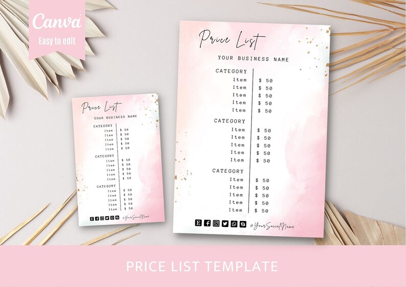 Price List Template, Editable Price List Canva Template, Price Guide ...