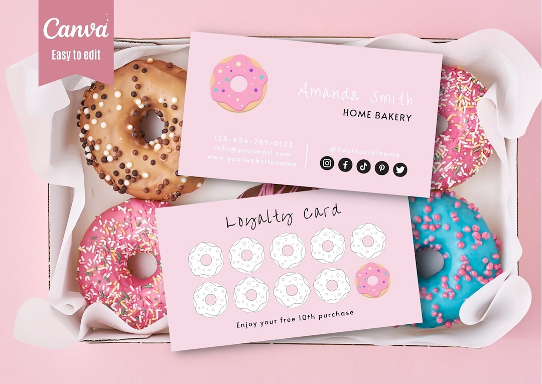 Loyalty Card Template, Bakery Business Customer Loyalty Cards, DIY ...