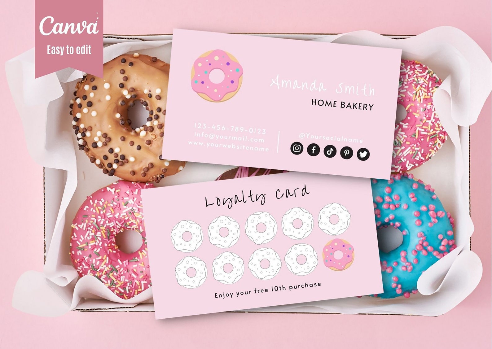 Loyalty Card Template, Bakery Business Customer Loyalty Cards, DIY ...