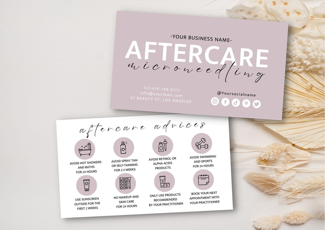 Microneedling Aftercare Card Template, Aftercare Card Editable Canva ...