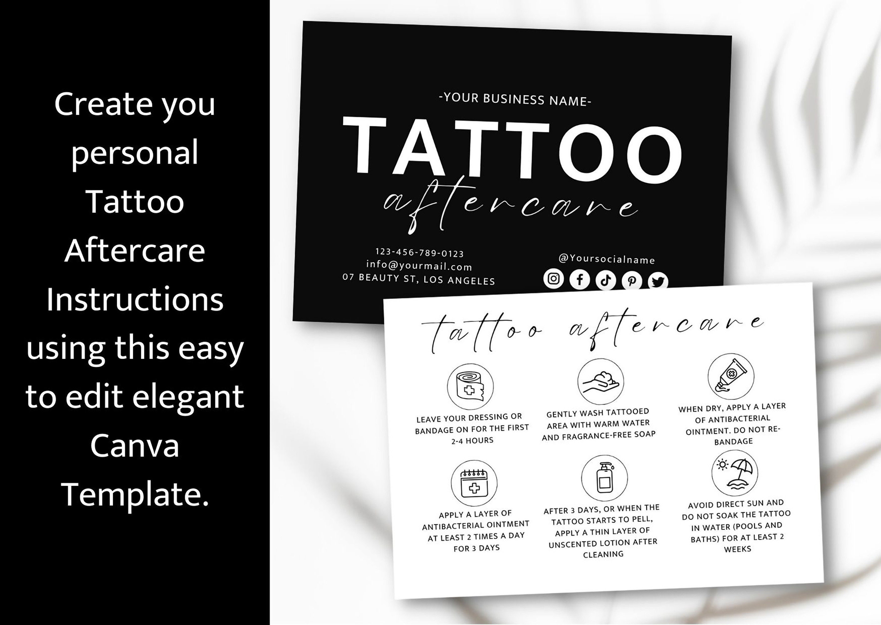 Tattoo Aftercare Card, PMU Aftercare Tattoo Care Cards, Editable Tattoo ...
