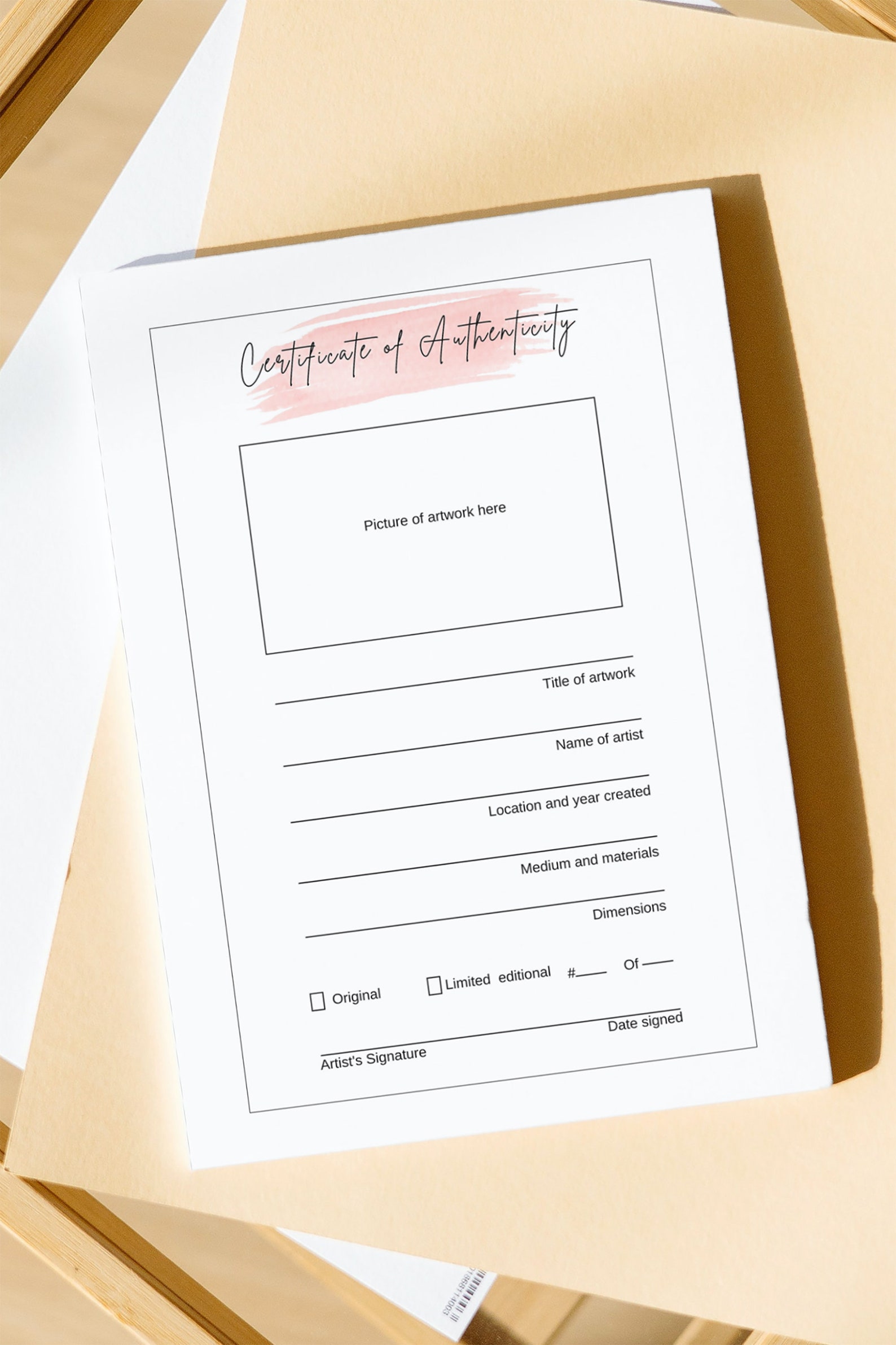 Certificate of Authenticity, Template for Original Art, Paintings ...