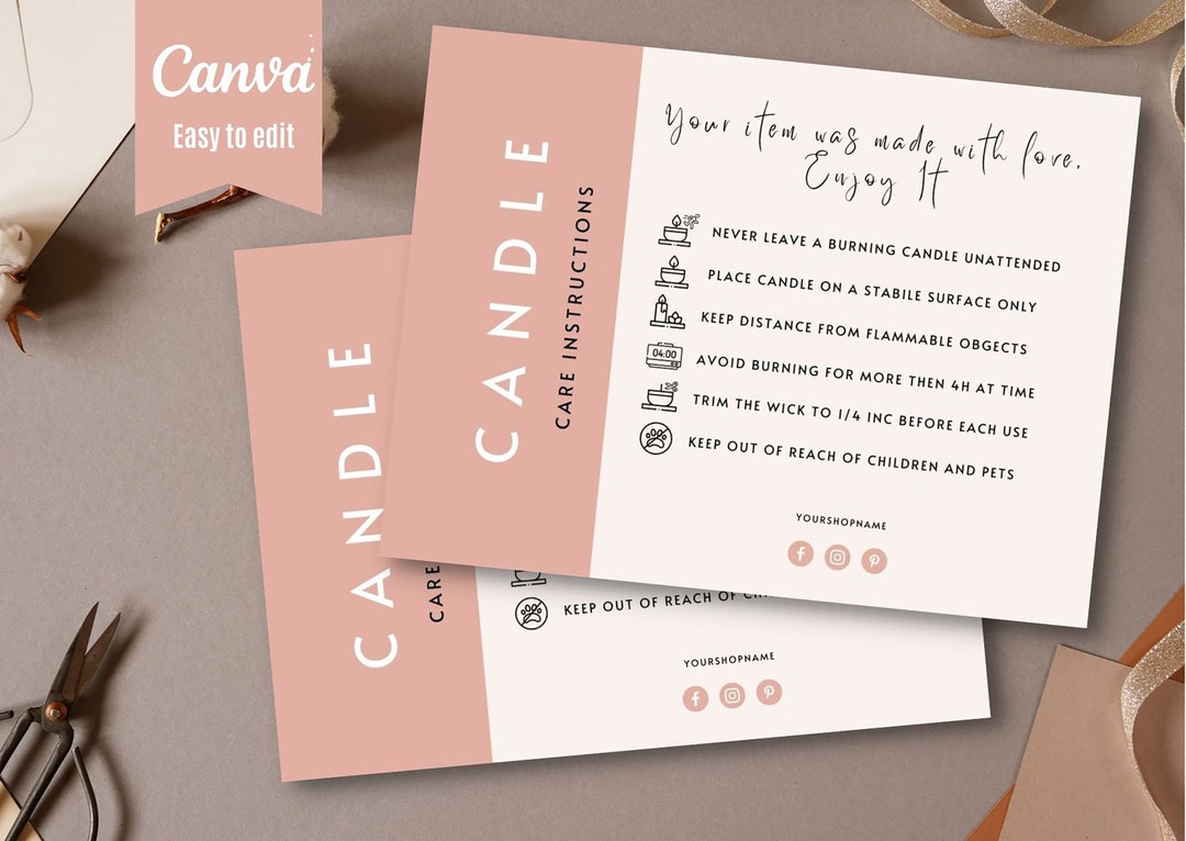 Candle Care Card Printable Candle Instructions Editable Canva - Etsy