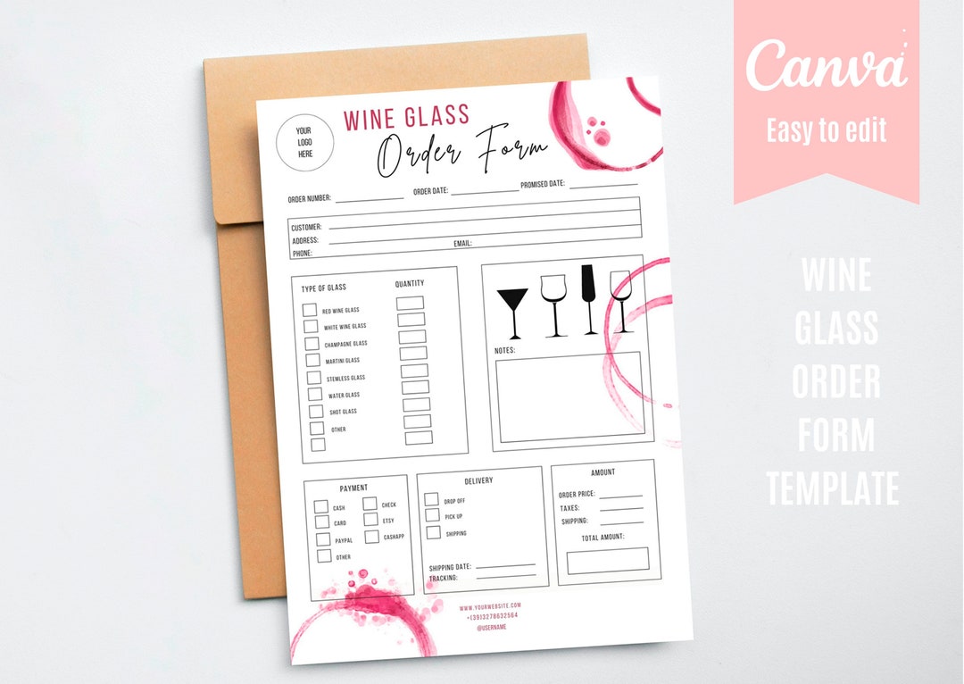 Wine Glass Order Form, Small Business Editable Canva Forms, Craft Order ...