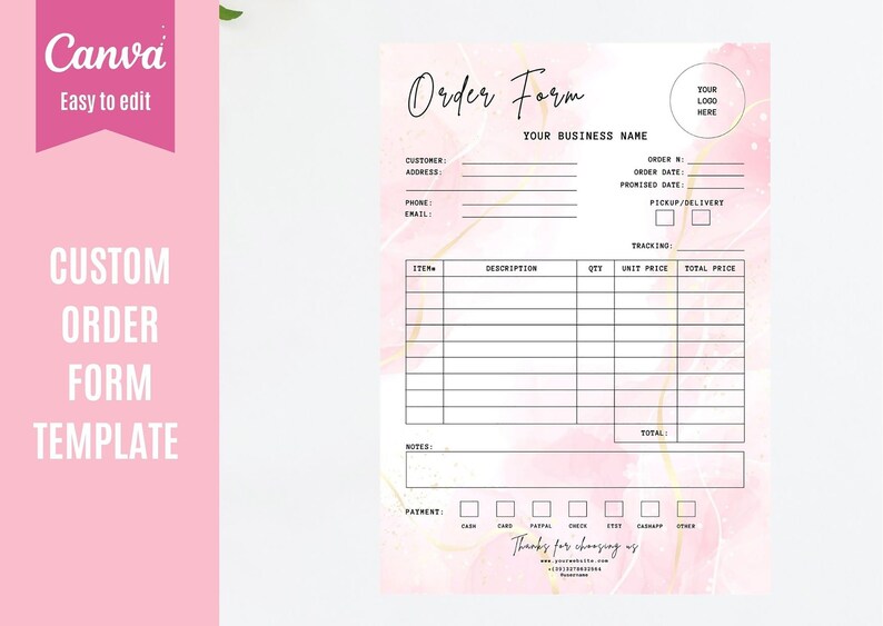 Craft Order Form Template, Editable Invoice Canva Template, Small ...