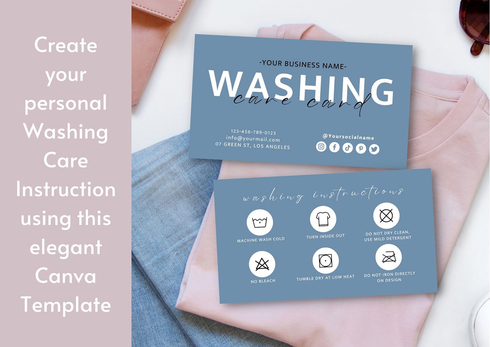 Washing Instructions Card, Printable Apparel Insert Card, Modern ...