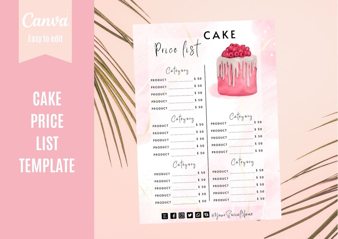 Cake Price List Template, Bakery Business Price List, Bakery Menu ...