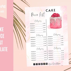 Cake Price List Template Bakery Business Price List Bakery - Etsy