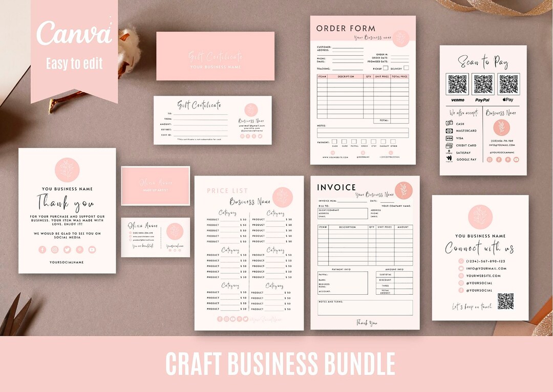 Craft Show Business Bundle Canva Template, Pink Order Form, Price List ...