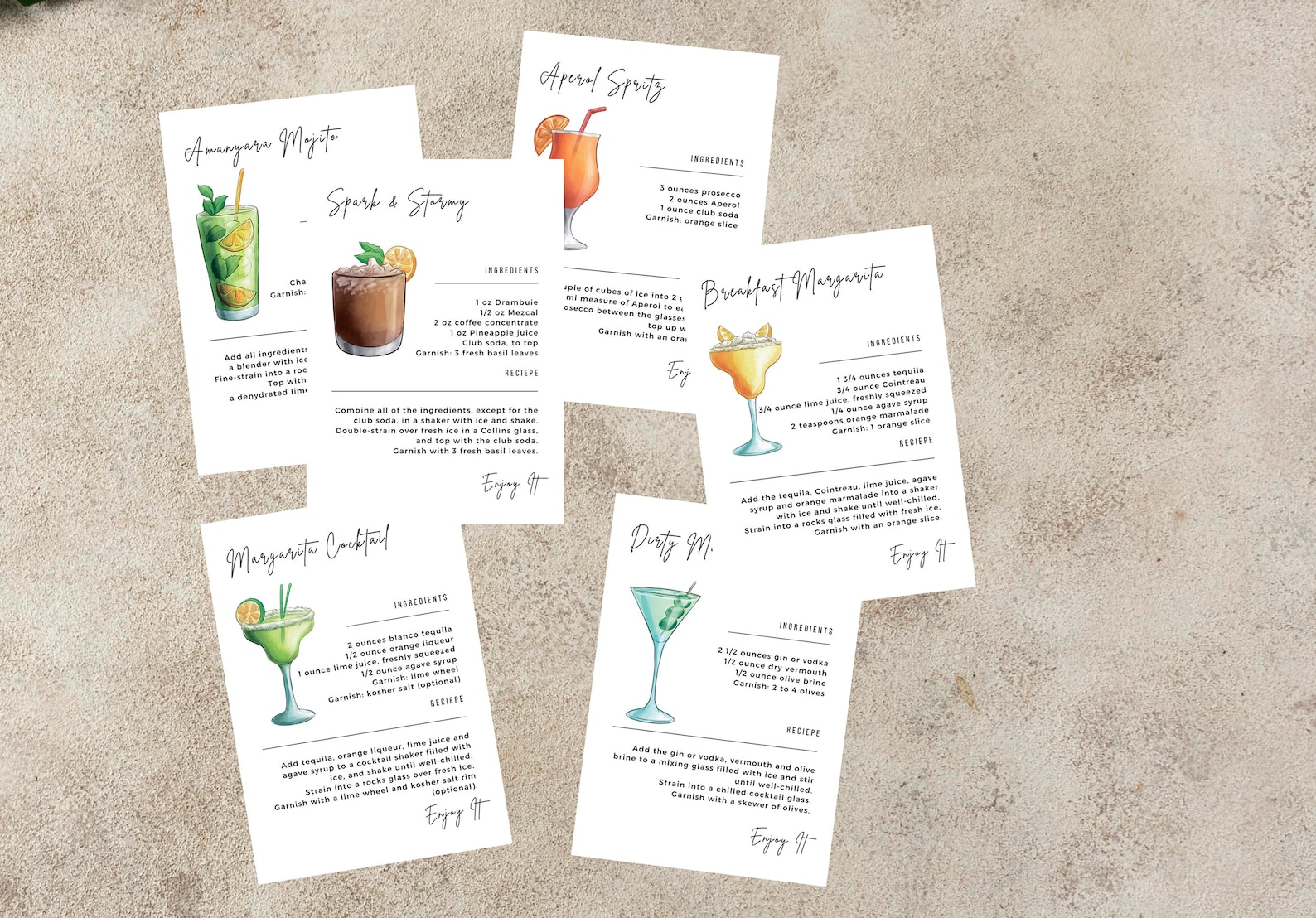 Cocktail Recipe Card Template Canva, Drink Recipe Cards Printable ...