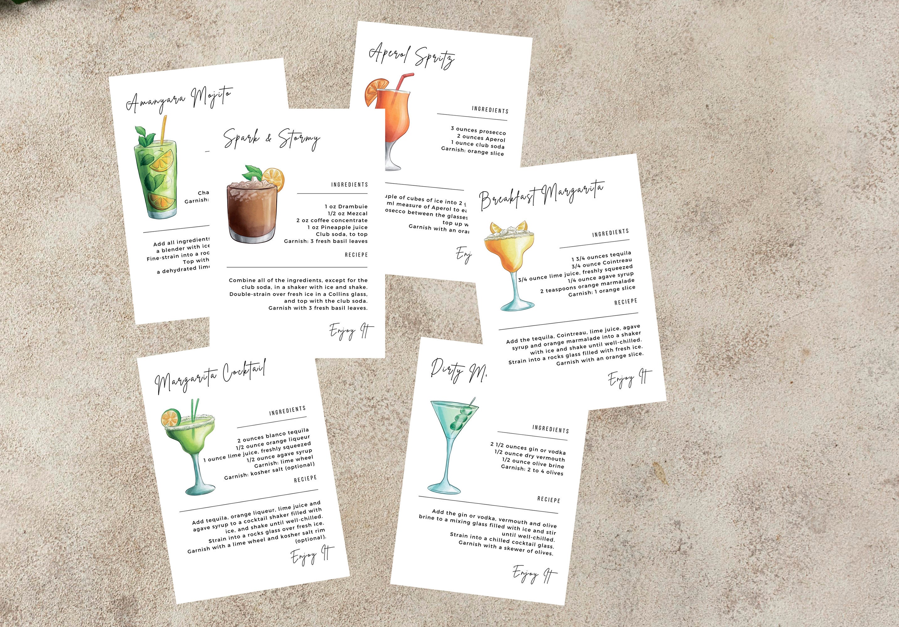 Cocktail-Rezeptkartenvorlage Canva, Cocktailrezeptkarten zum Ausdrucken ...