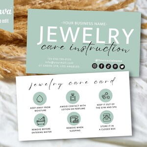 Jewelry Care Card, Printable Jewellery Care Instructions, Editable ...