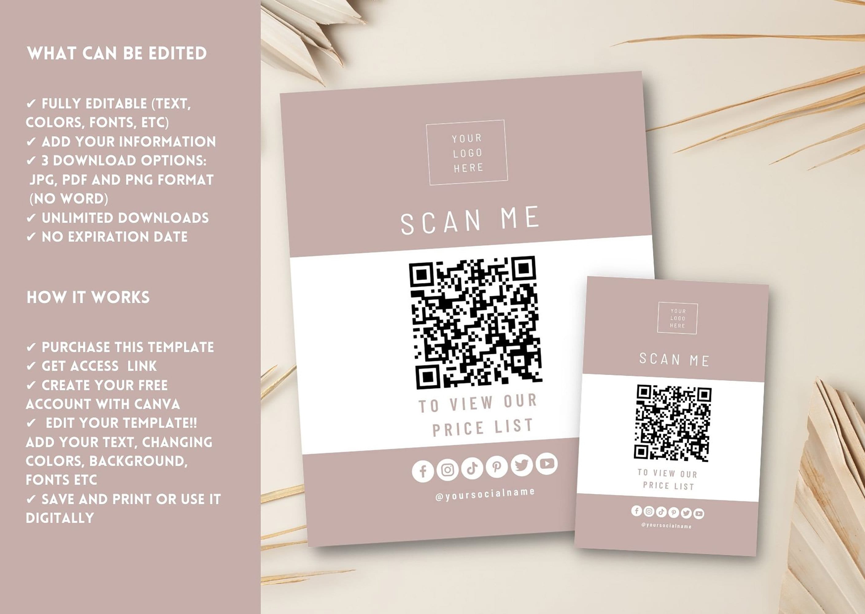 Scan to View Our Price List, Menu QR Code Sign, Modern QR Code Sign, Scan to Order, Elegant ...