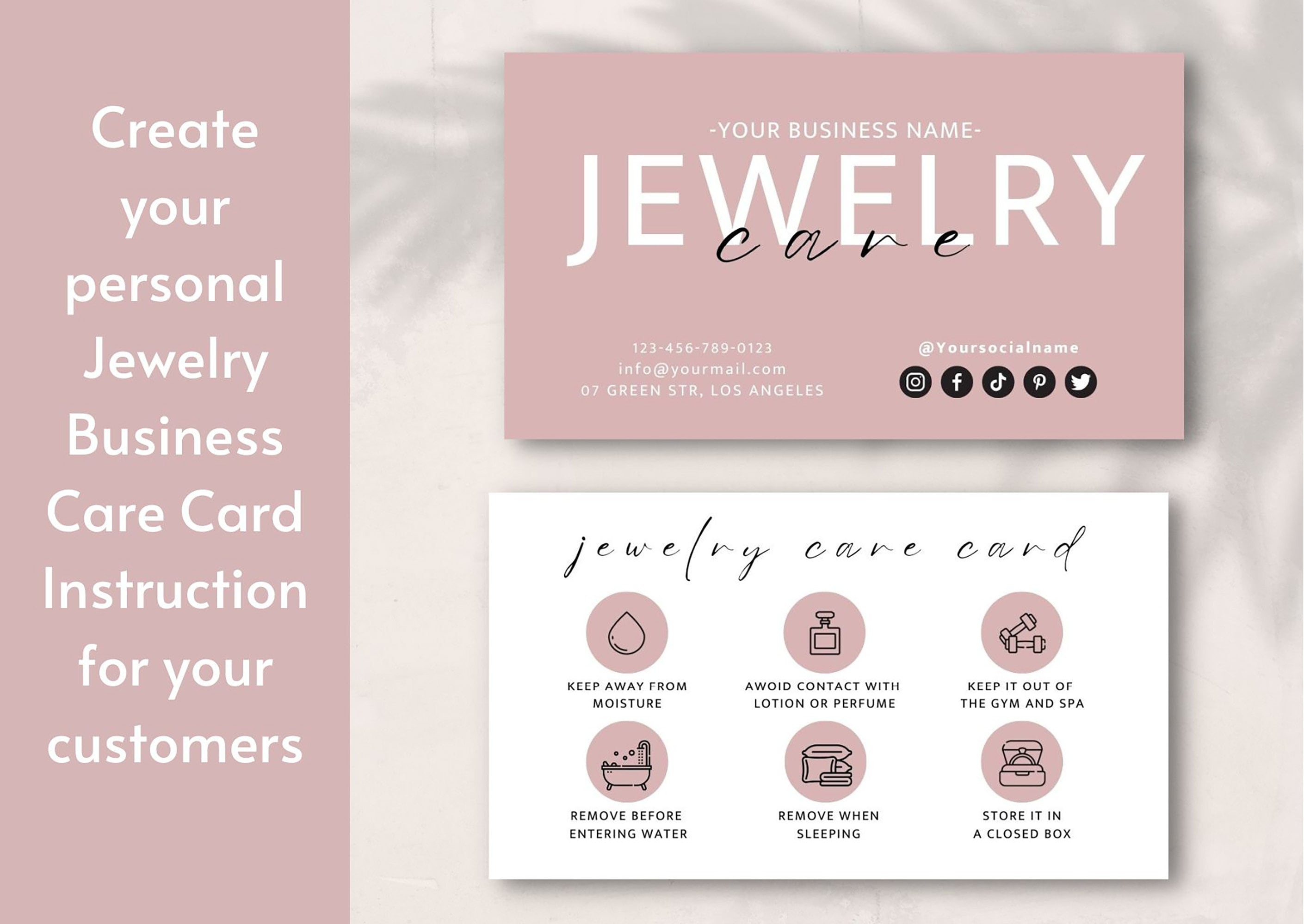 Jewelry Care Card, Printable Jewellery Care Instructions, Editable ...